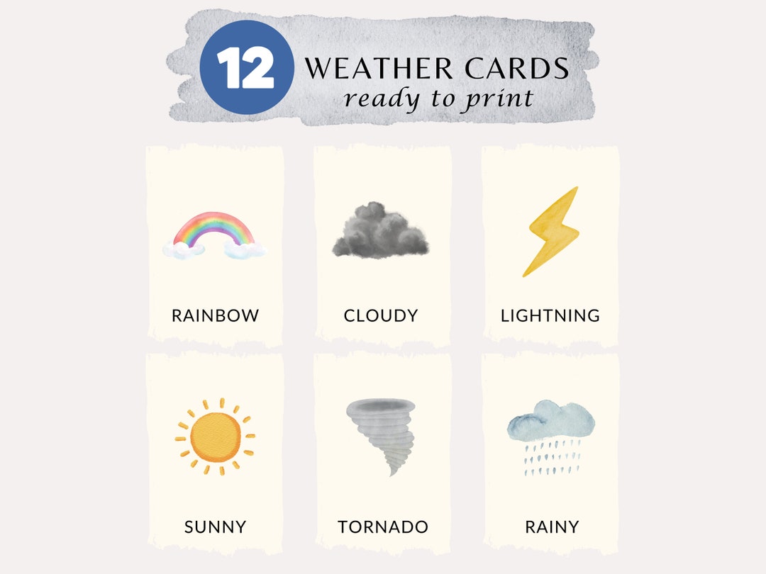 Weather Flash Cards | Printable Educational Cards | DIGITAL DOWNLOAD - Etsy