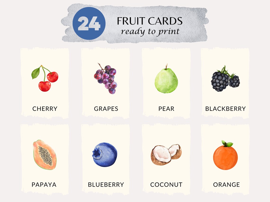 Fruit Flash Cards | Printable Educational Cards | DIGITAL DOWNLOAD - Etsy