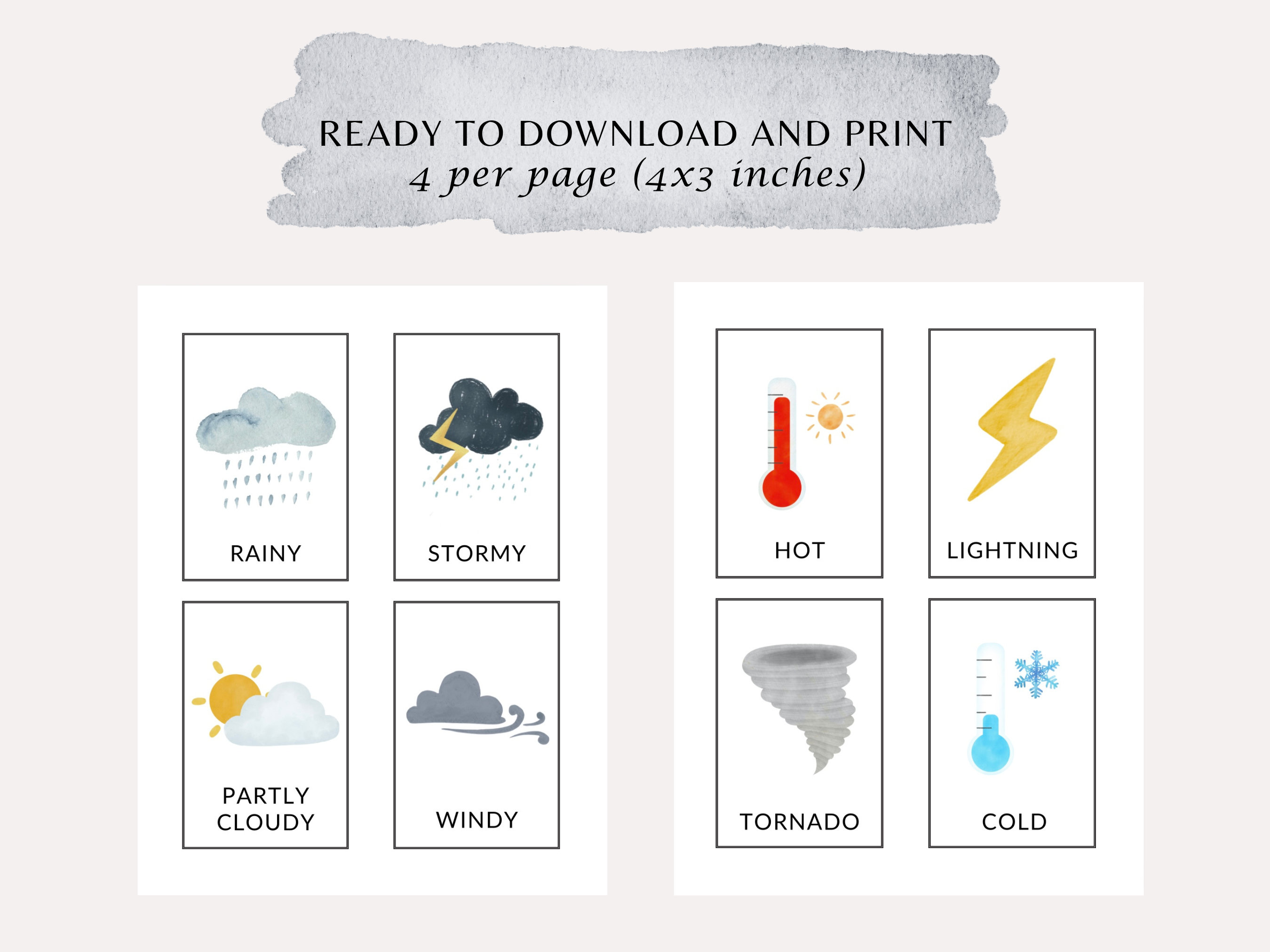 Weather Flash Cards | Printable Educational Cards | DIGITAL DOWNLOAD - Etsy