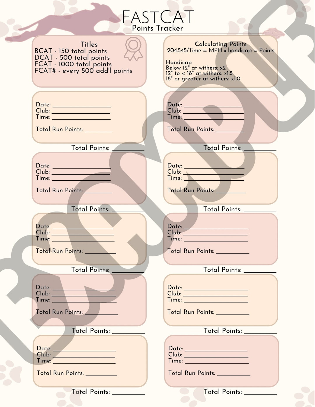Dog Sports AKC Fastcat Digital Points Journal Title Tracker Lure ...