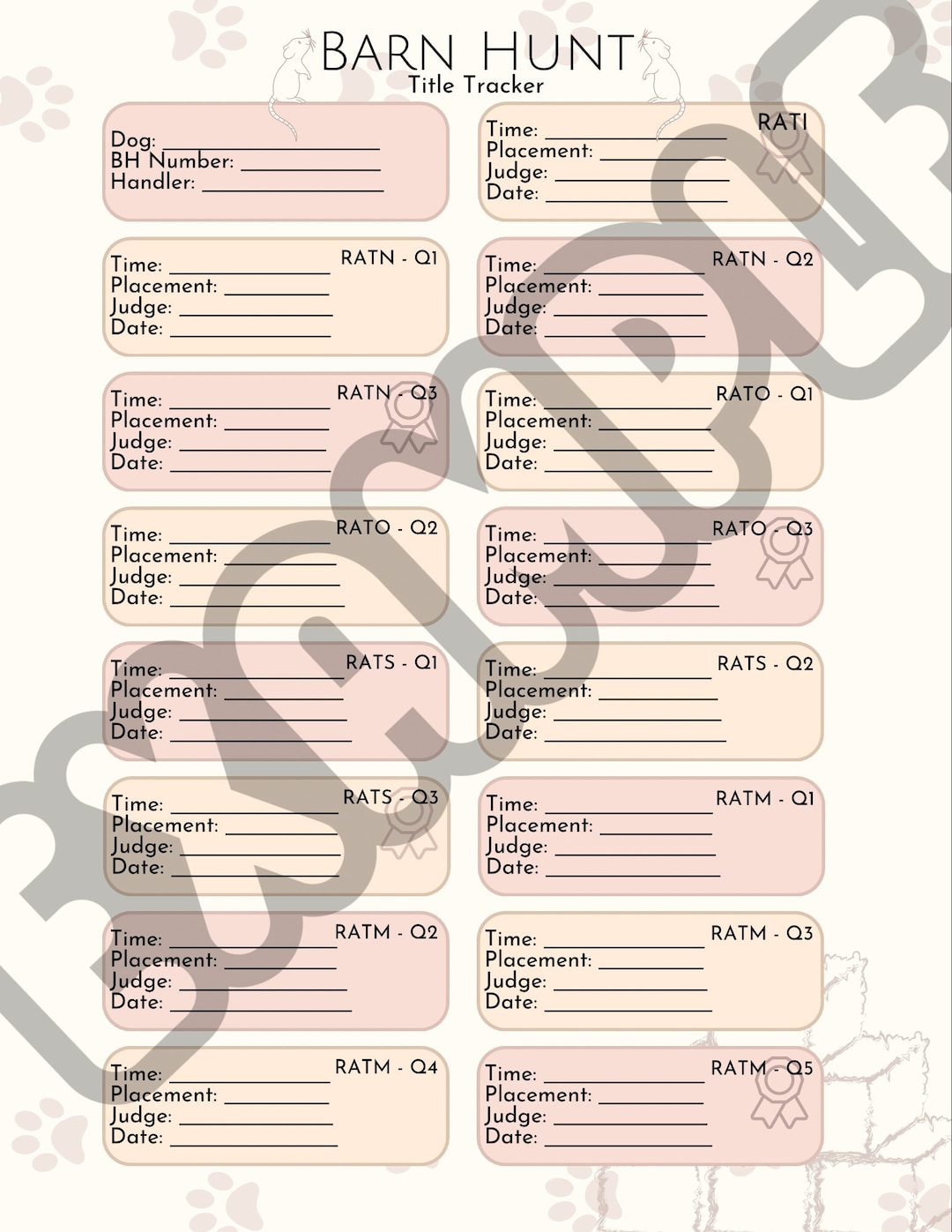 Barn Hunt Digital Title Tracker - A TITLES (print-friendly/pdf Digital ...