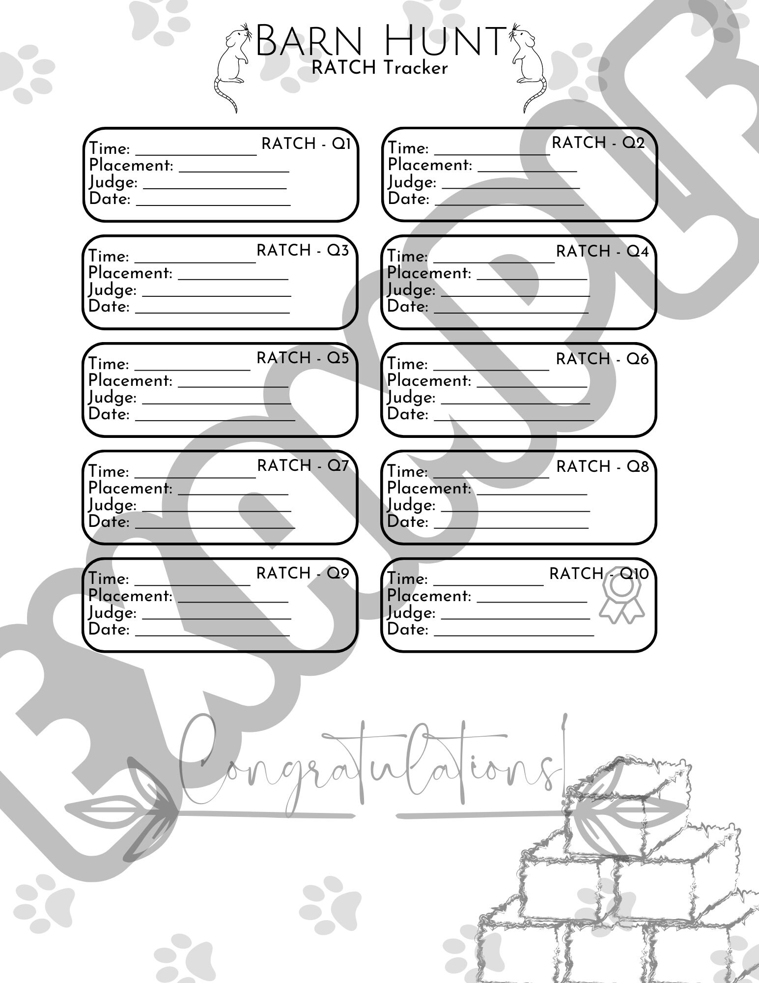 Barn Hunt Dog Titles Tracker: All Titles (printable PDF - Instant ...