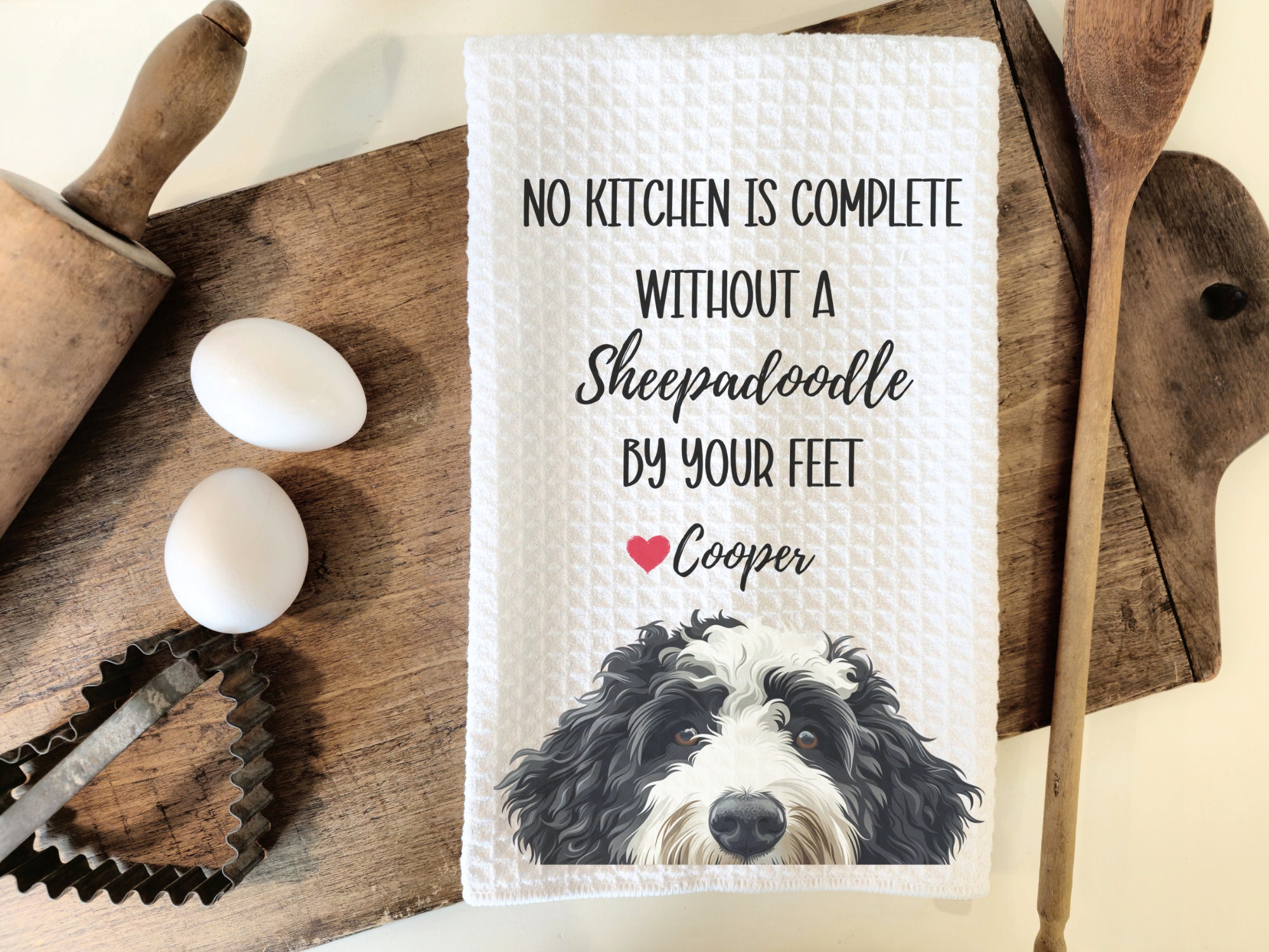 Custom Sheepadoodle Kitchen Towel Home Decor, Custom Dog Tea Towel ...