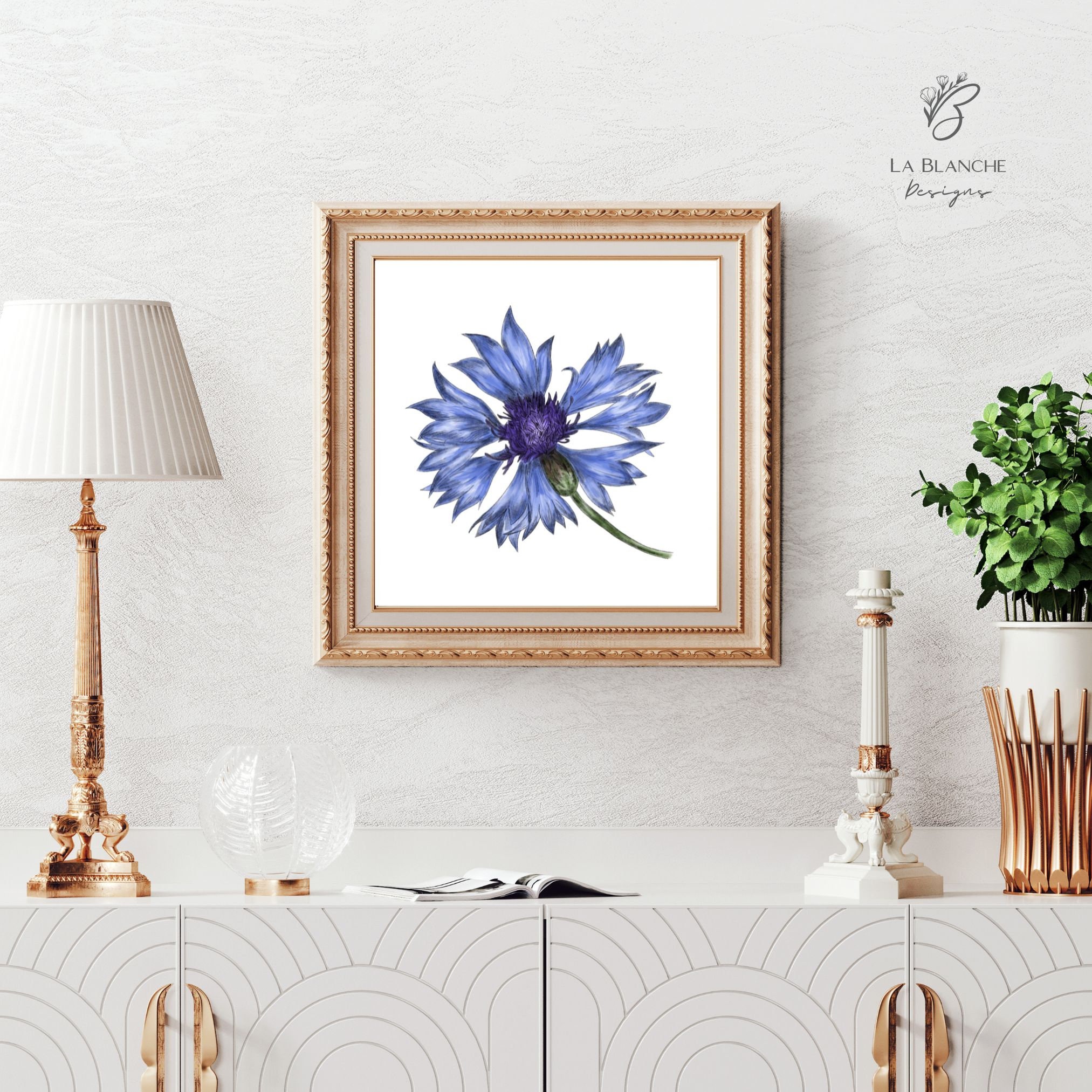 Cornflower Art Print Digital Download, Floral Art, Square Floral Wall ...