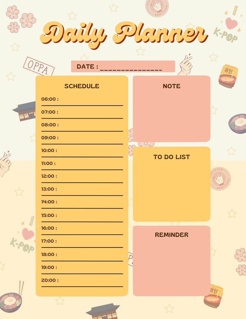 Printable Daily Planner K-pop Theme, Downloadable Korean Planner - Etsy
