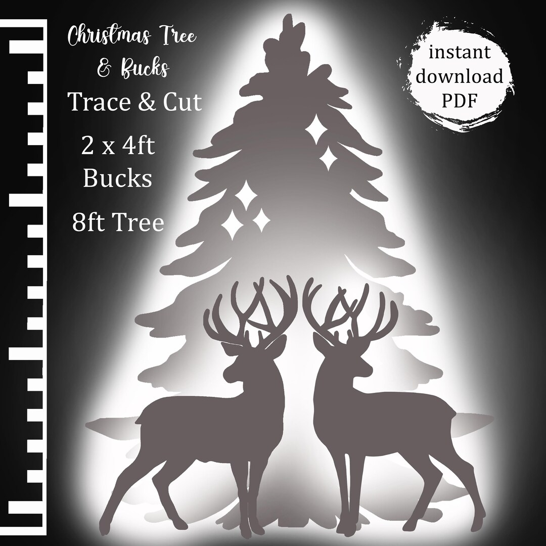 Christmas Tree & Buck Silhouette Template, Trace and Cut (PDF Pattern ...