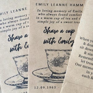 Funeral Favours, in Memory of Favours, Custom Memorial Tea Packets, in ...