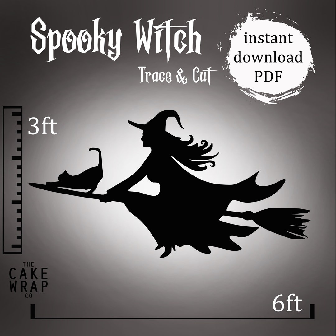 Trace to Cut Template, Witch on Broom Stick, Printable Trace and Cut ...