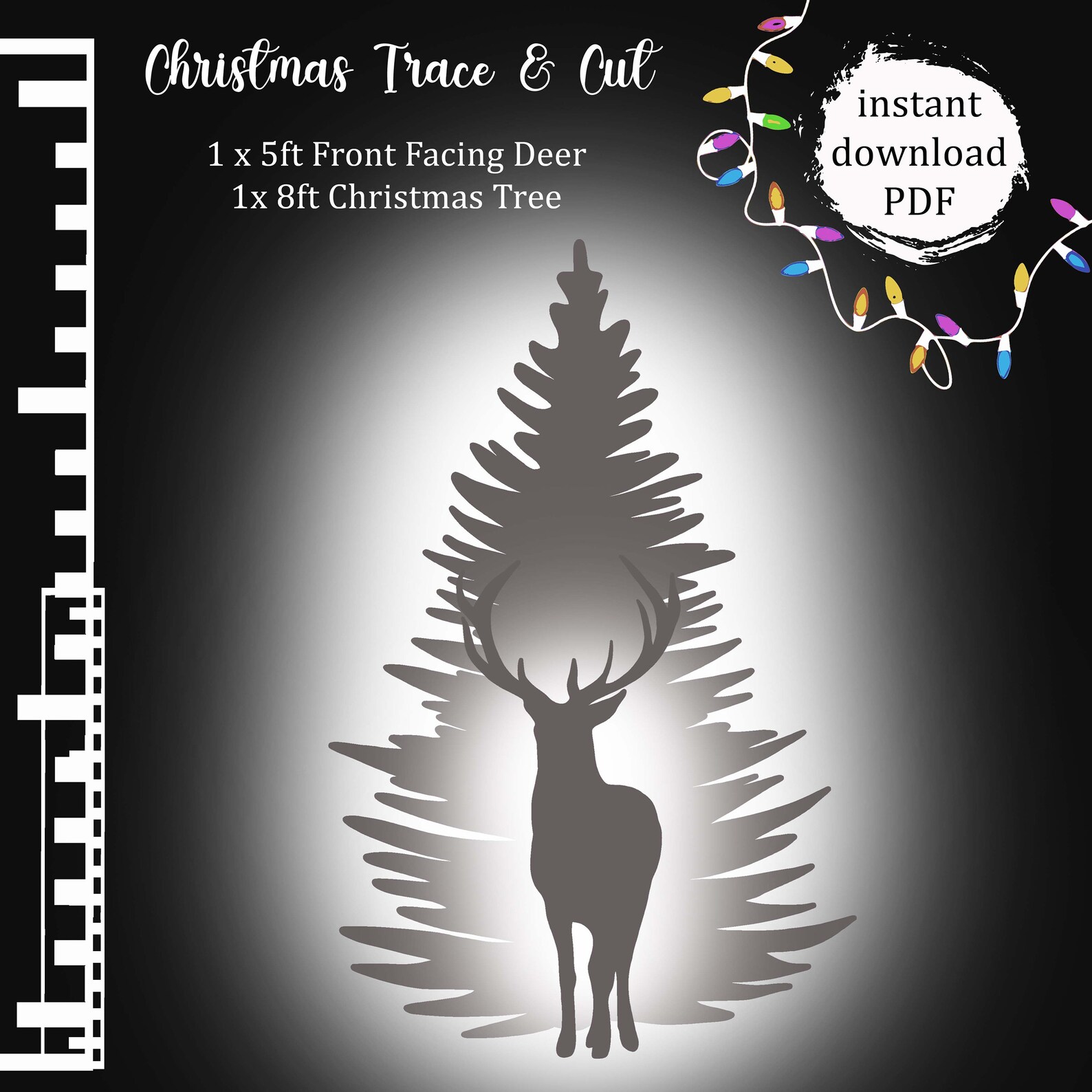 Christmas Tree and Deer Silhouette Trace and Cut Template (PDF Pattern ...