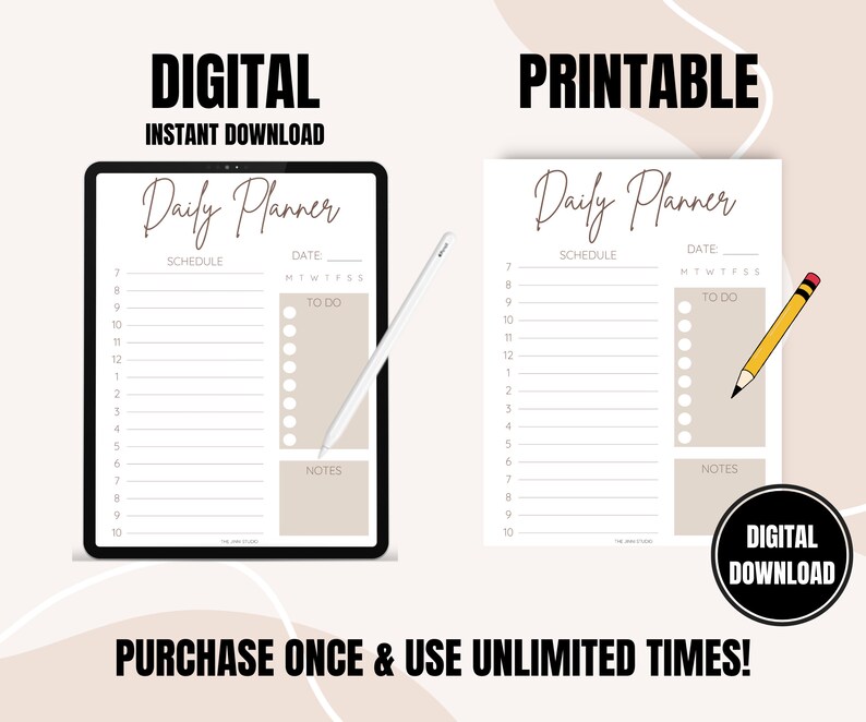 Minimalistic Brown Undated Daily Planner, Digital Planner, Printable ...