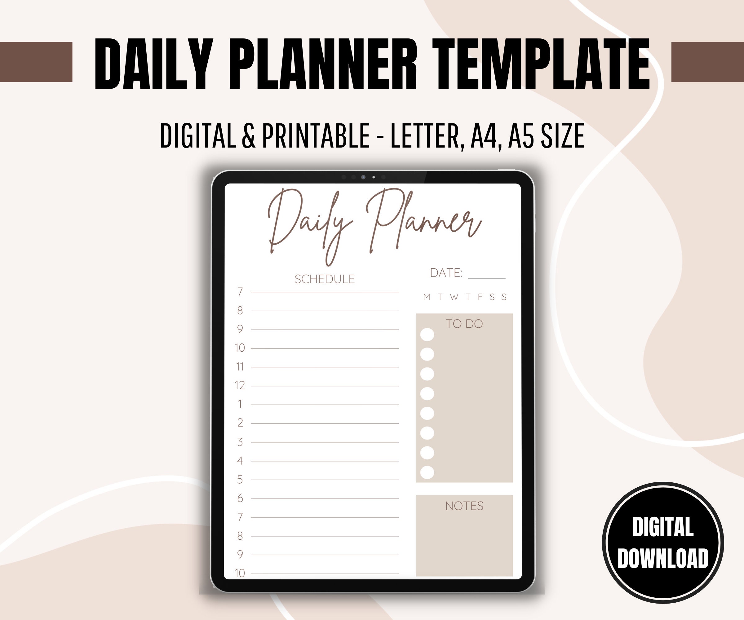 Minimalistic Brown Undated Daily Planner, Digital Planner, Printable ...