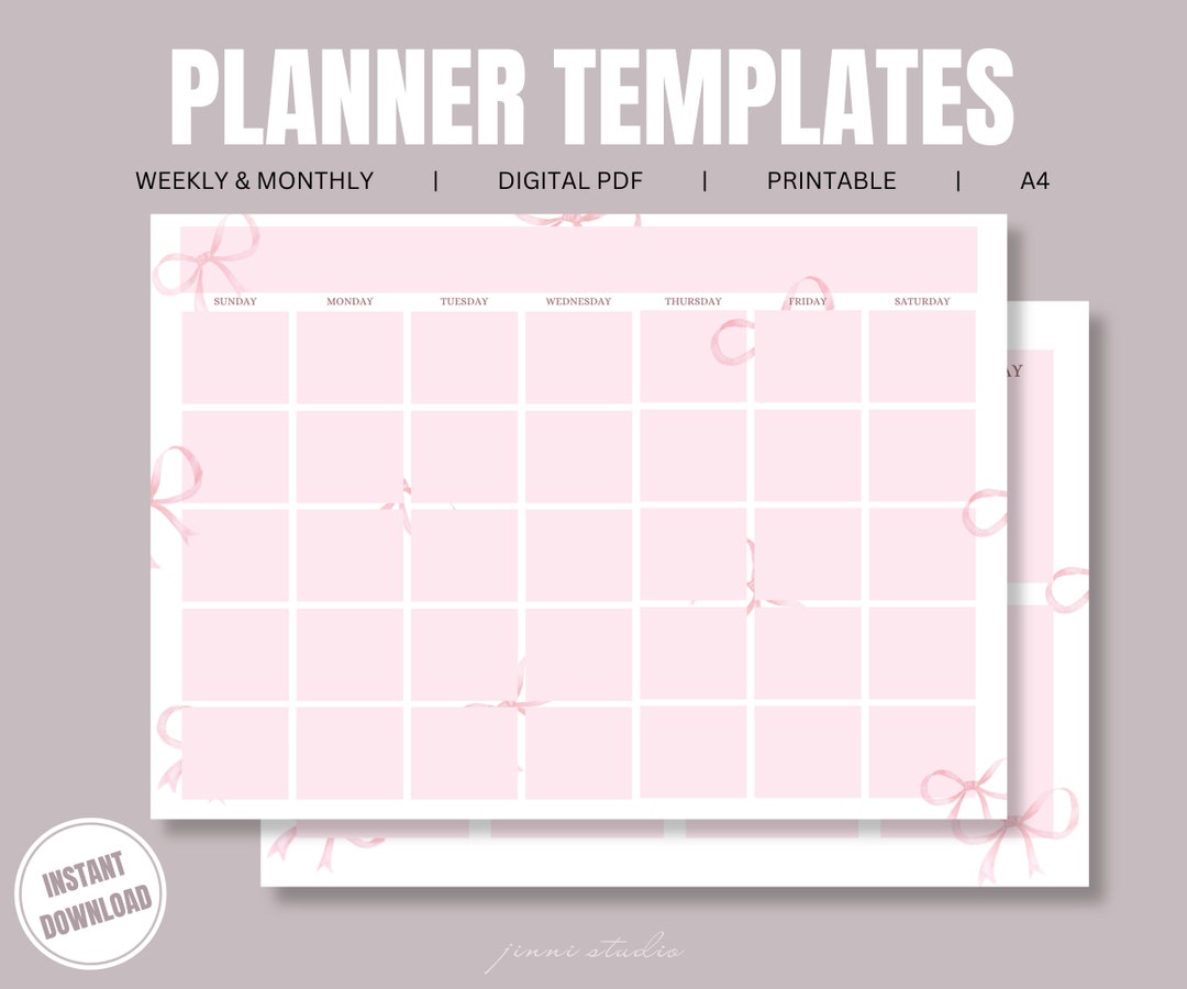 Coquette Bows Digital Planner Template Downloadable Digital Planner ...