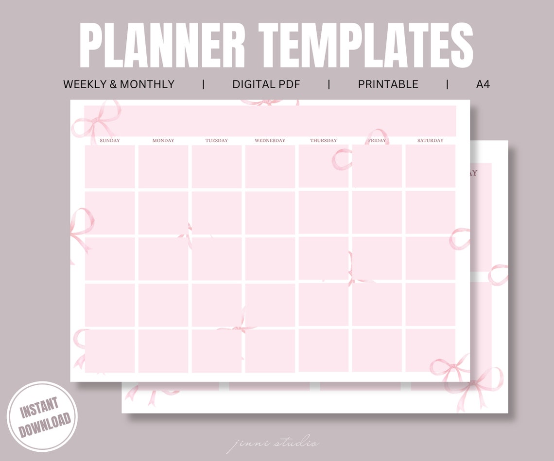 Coquette Bows Digital Planner Template | Downloadable Digital Planner ...
