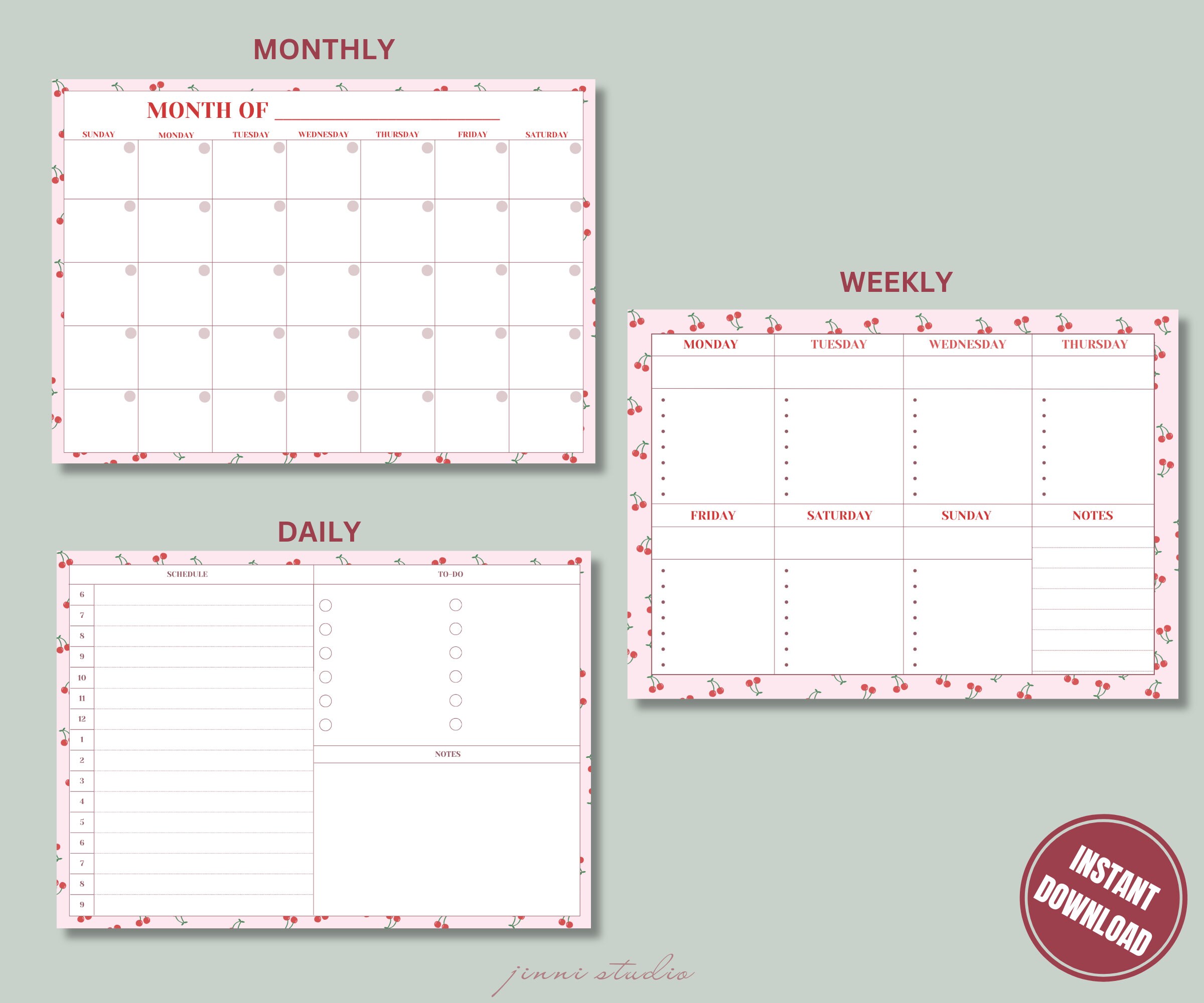 Cute Cherries Planner Template | Downloadable Digital Planner | Undated ...