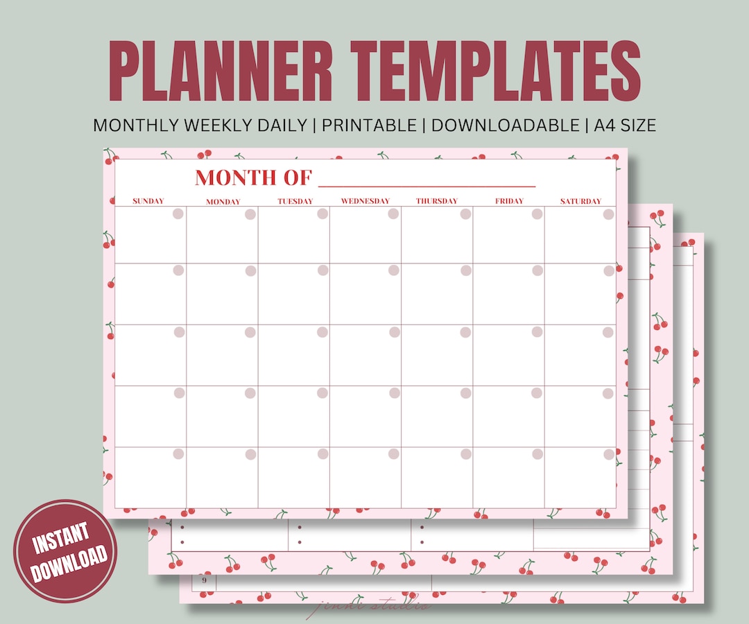 Cute Cherries Planner Template | Downloadable Digital Planner | Undated ...
