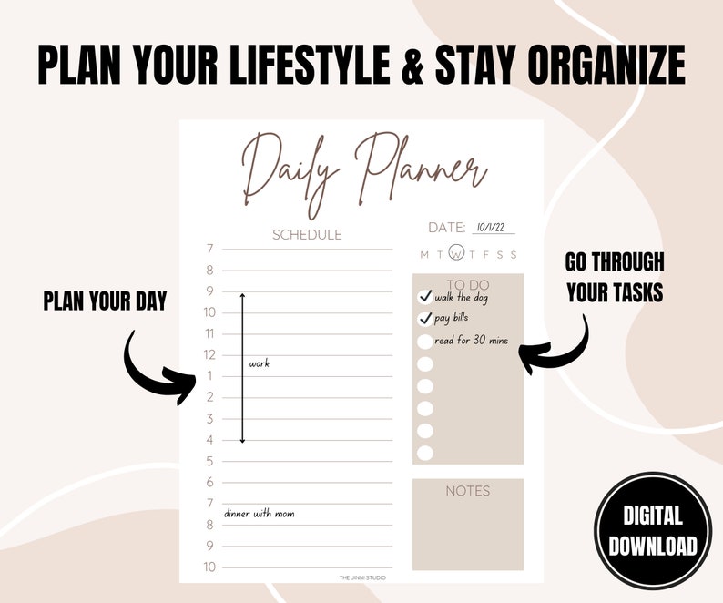 Minimalistic Brown Undated Daily Planner, Digital Planner, Printable ...