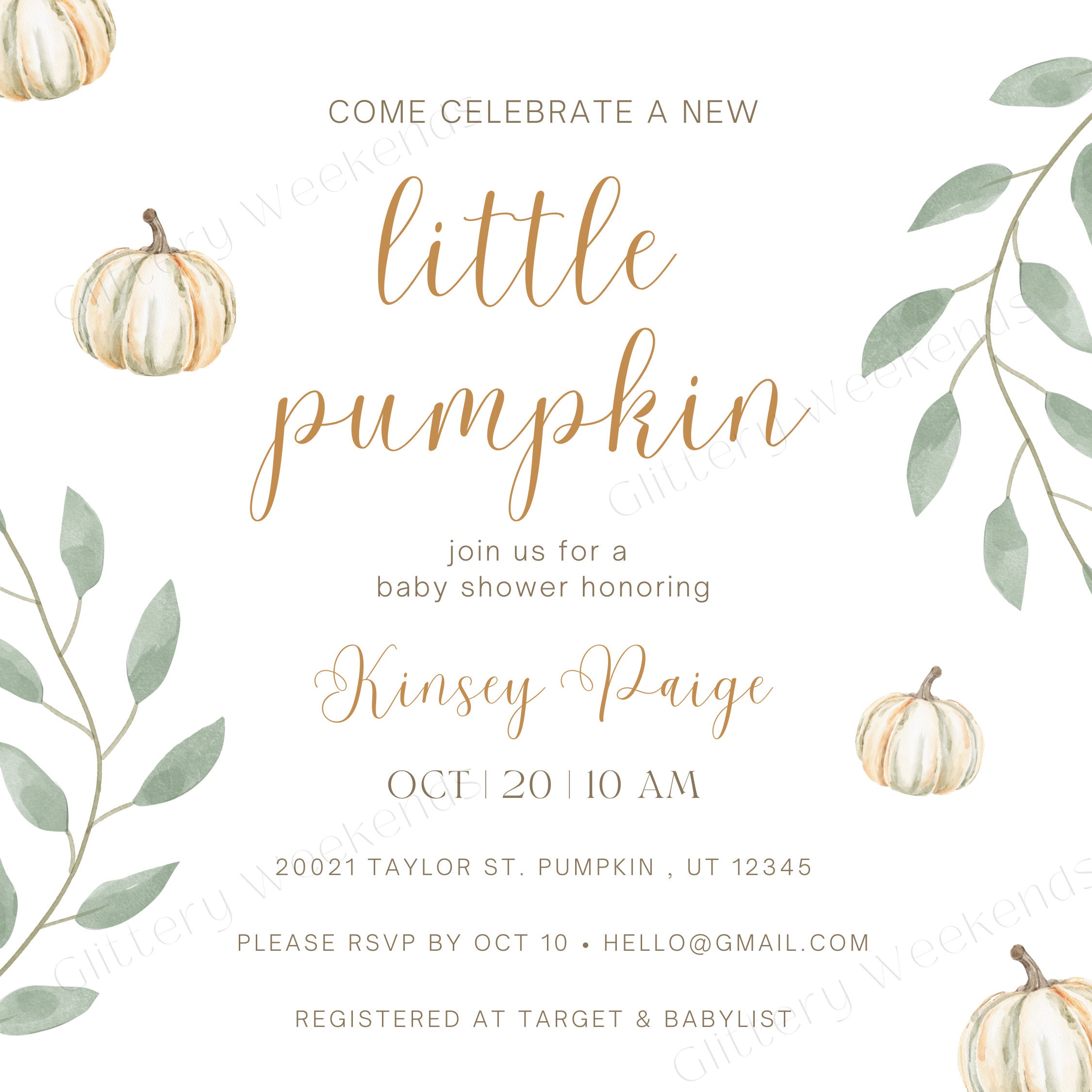 Little Pumpkin Baby Shower Invitation, Editable Baby Shower Invitation ...
