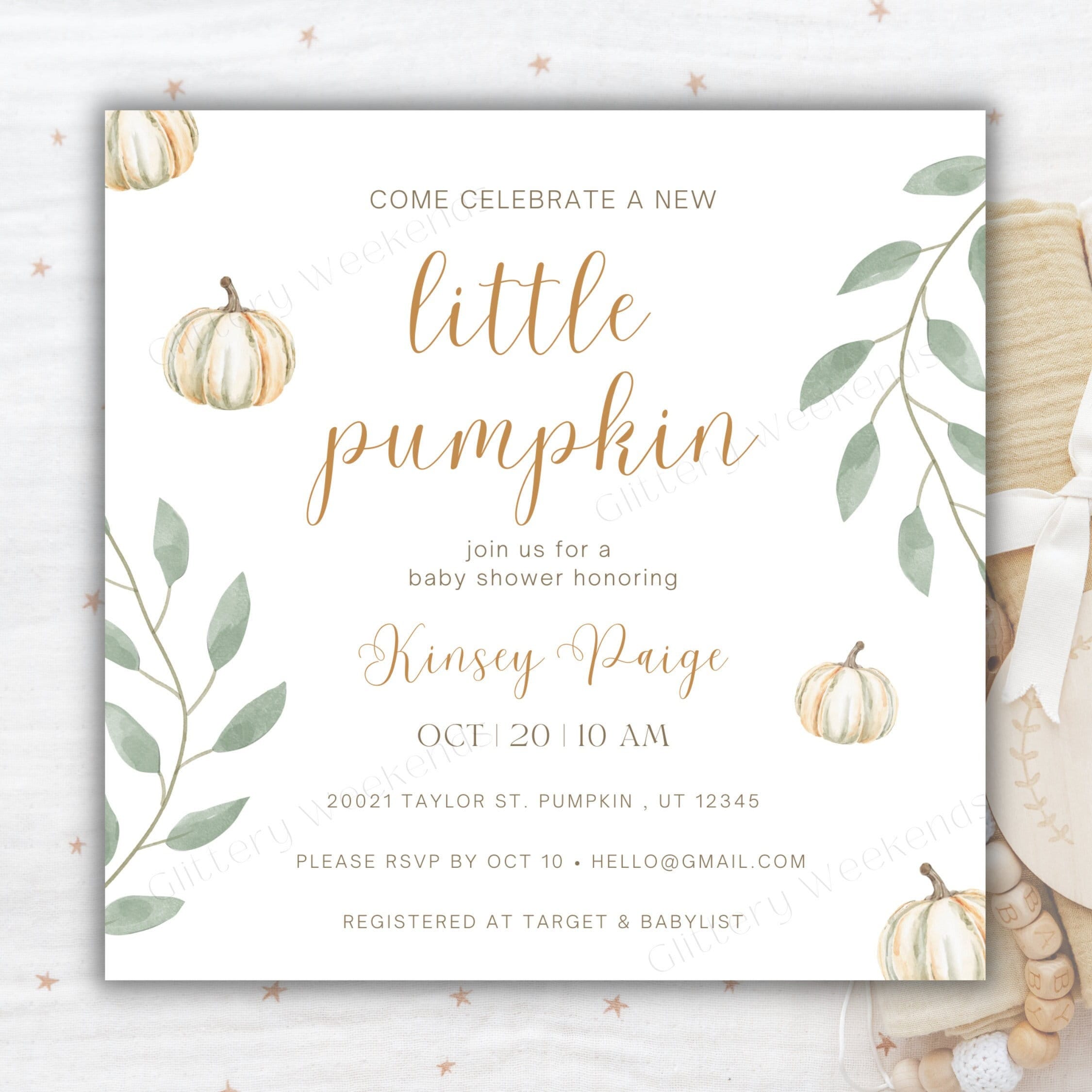 Little Pumpkin Baby Shower Invitation, Editable Baby Shower Invitation ...