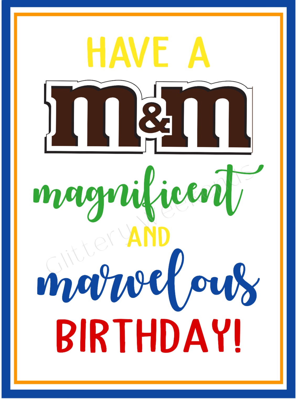 Printable M&M Tag, Instant Download Teacher or Neighbor Birthday Gift ...