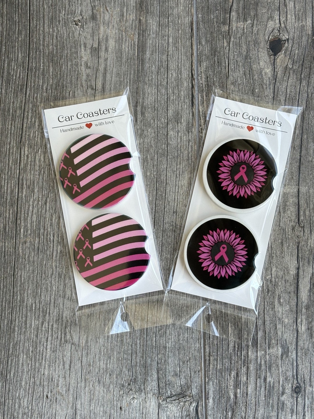 Breast Cancer Ceramic Car Coaster | Survivor | Fighter | Pink Ribbon ...