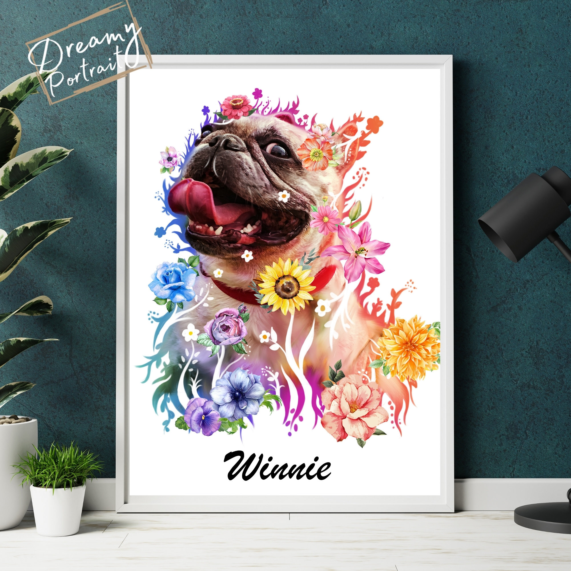 Flower Custom Pet Portrait, Dog Photo Memorial Ornament, Dog Memorial ...