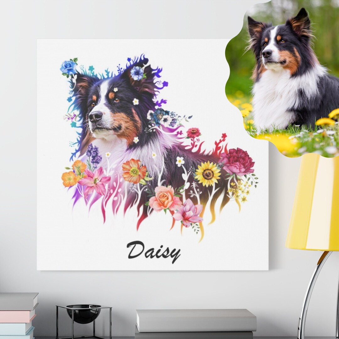 Flower Custom Pet Portrait, Flower Pet Portrait, Pet Remembrance Gift ...
