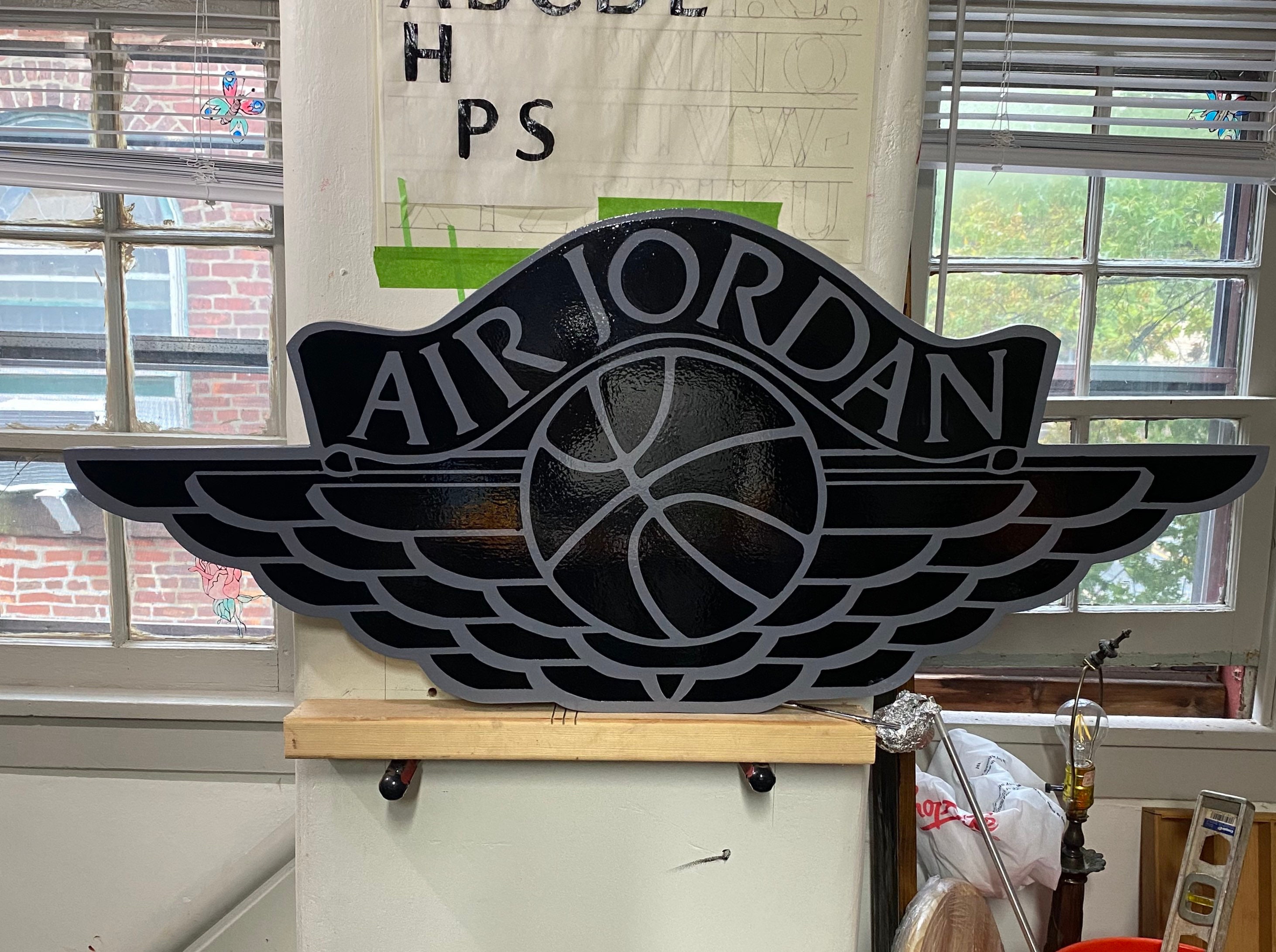 Air Jordan Wing Sign Shadow Hand-painted Hand-painted Sign Man Cave ...