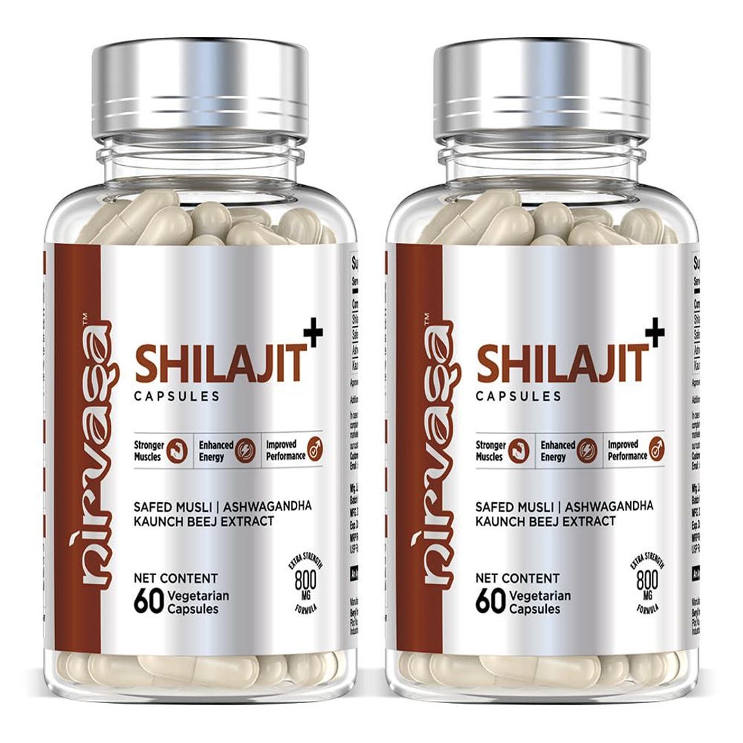 Pure Shilajit Capsules With Safed Musli, Ashwagandha, Kaunch Beej for Good Health/ 800mg/ 60 X 2 ...