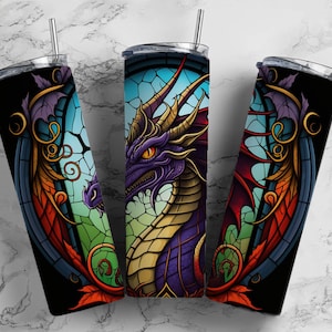 Dragon Fantasy Medieval Stained 20 Oz Skinny Tumbler Sublimation Design ...