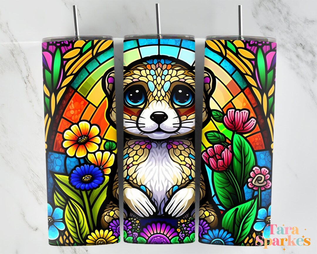 Rainbow Meerkat Stained Glass 20 Oz Skinny Tumbler Sublimation Design ...