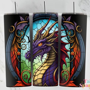 Dragon Fantasy Medieval Stained 20 Oz Skinny Tumbler Sublimation Design ...