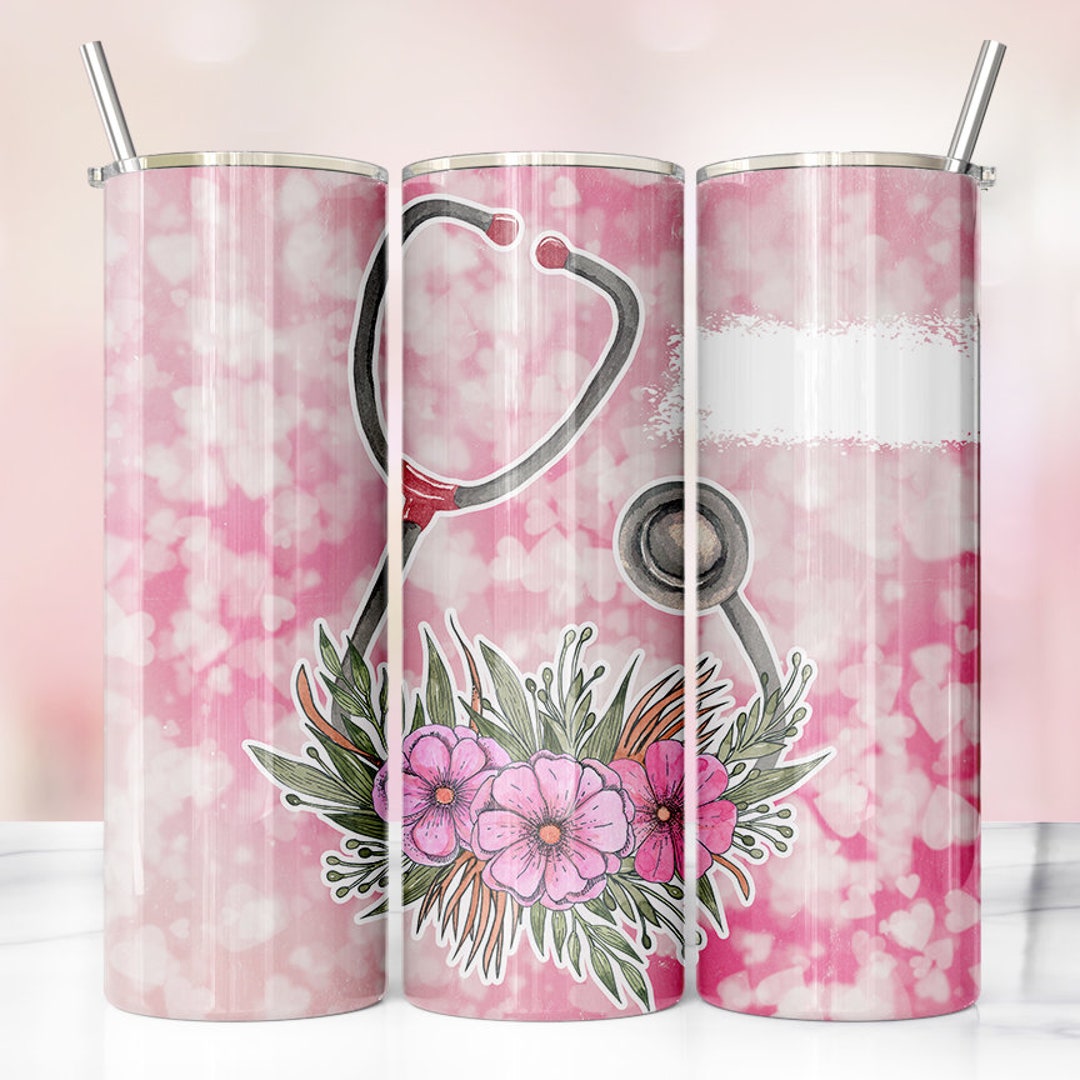 Cherry Blossom Stethoscope Sublimation PNG, 20oz Skinny Tumbler ...