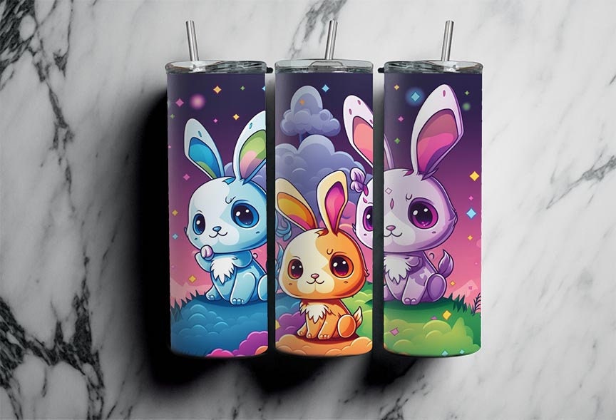 Night Time Cute Bunnies Colorful Stars 124 20oz Kids Tumbler - Etsy
