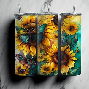 Big Sunflowers Design 20 Oz Skinny Tumbler Sublimation Design, Instant ...