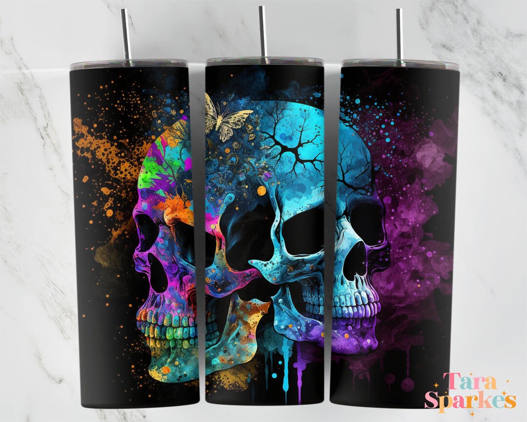 Neon Skull 20 Oz Skinny Tumbler Sublimation Design, Skulls Lover ...