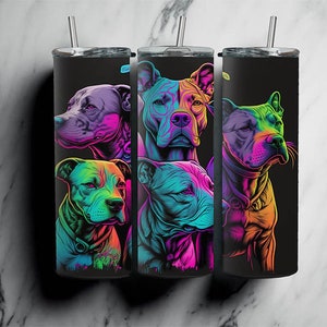 Neon Rainbow Pitbulls Glow in the Dark Tumbler, 20 Oz Skinny Tumbler ...