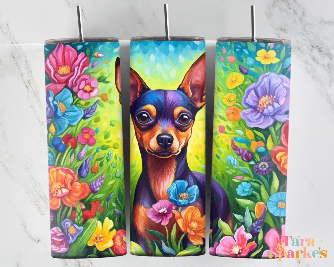 Miniature Pinscher Flowers Neon 20 Oz Skinny Tumbler Sublimation Design ...