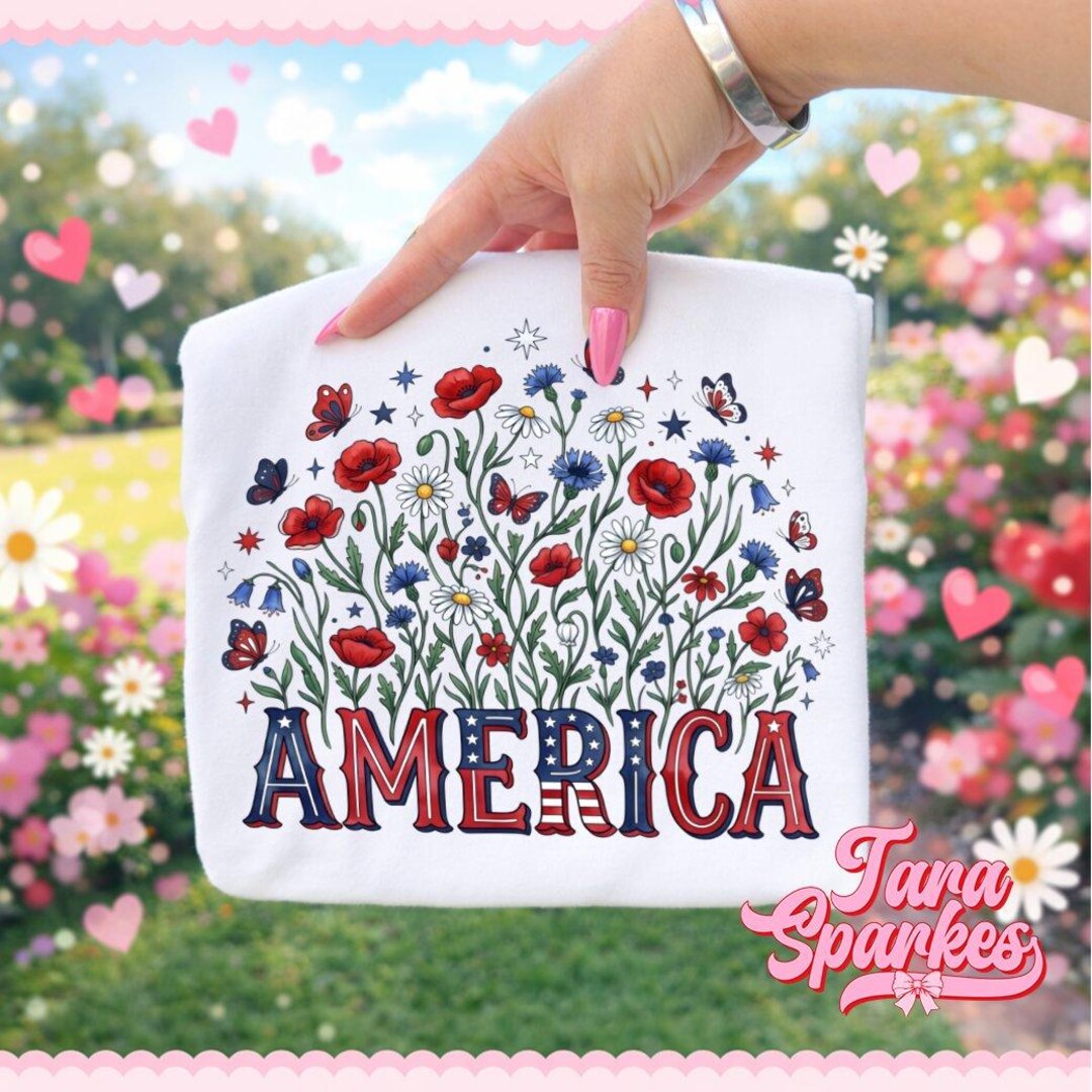 Vibrant America Design With Flowers and Butterflies for Sublimation ...