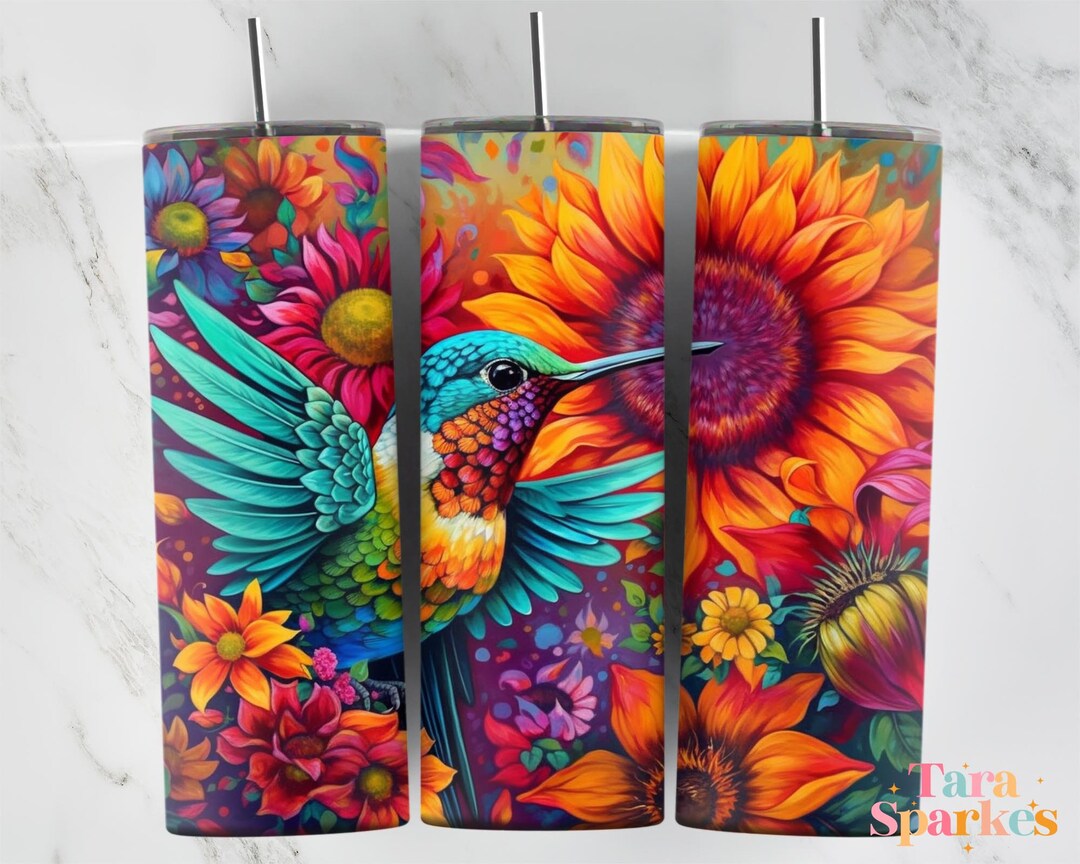 Sunflower Hummingbird Rainbow Neon 20 Oz Skinny Tumbler Sublimation ...