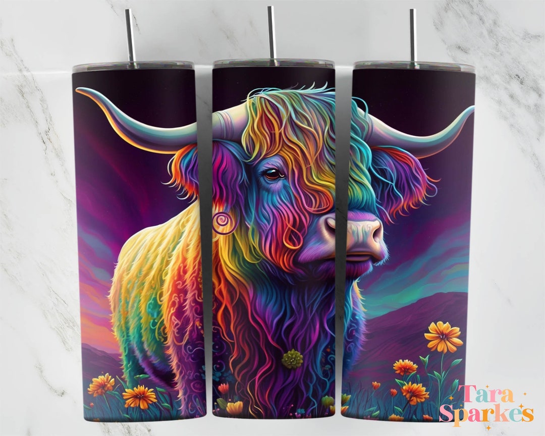 Neon Rainbow Highland Cow Perfect on Glow in the Dark - Etsy