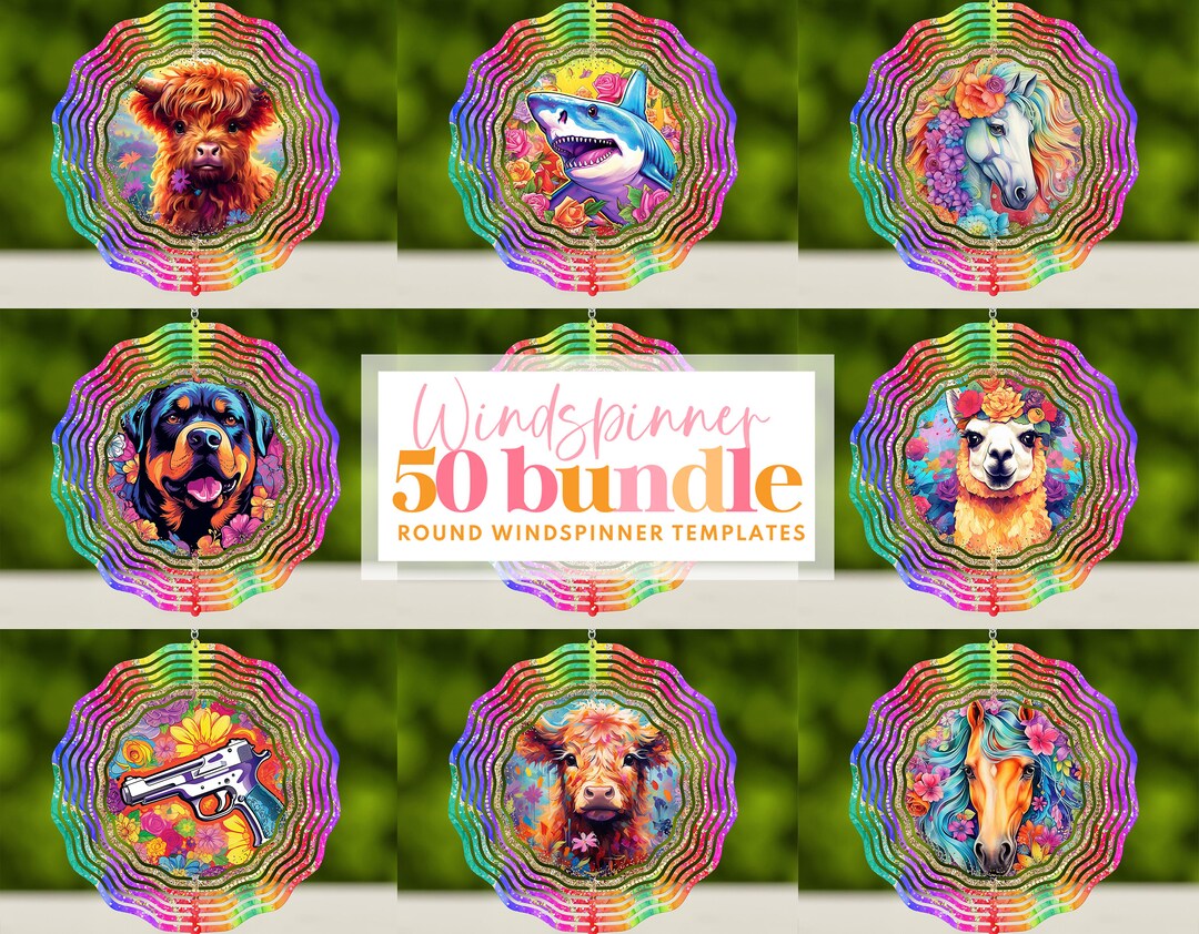 50 Neon Glitter Wind Spinner Sublimation Design Bundle, Wind Spinner ...