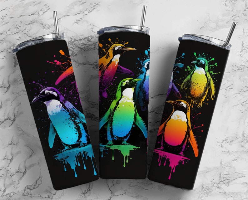 Dark Background Neon Penguins 20 Oz Skinny Tumbler Sublimation - Etsy