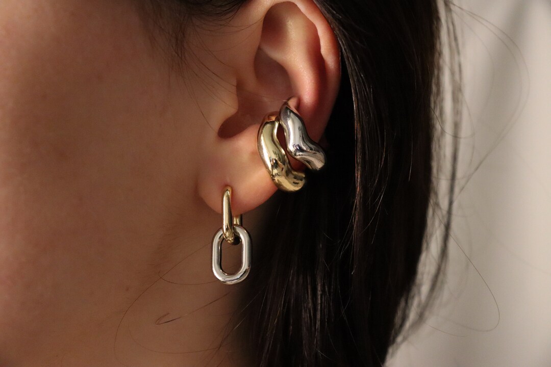 Gold Dangle Link Earrings, Silver Cable Link Earrings, Gold Silver ...