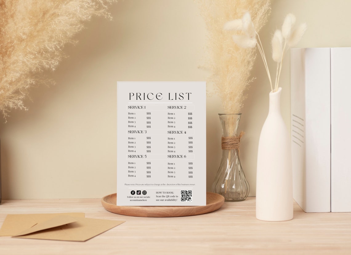 Price List Template Printable Scan to Pay Template Editable Price List ...