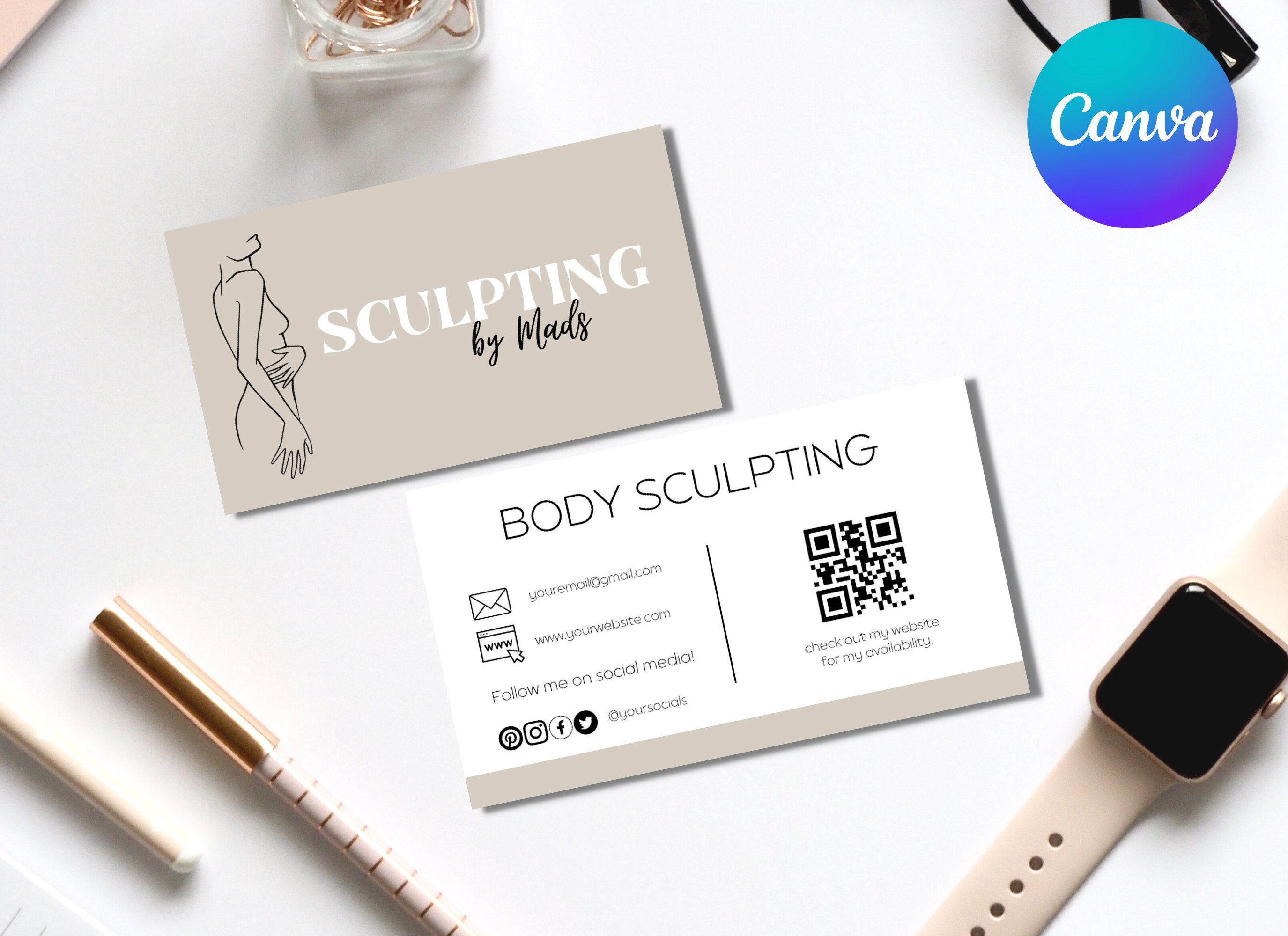 Body Sculpting Business Card | QR Code Business Card | Editable ...