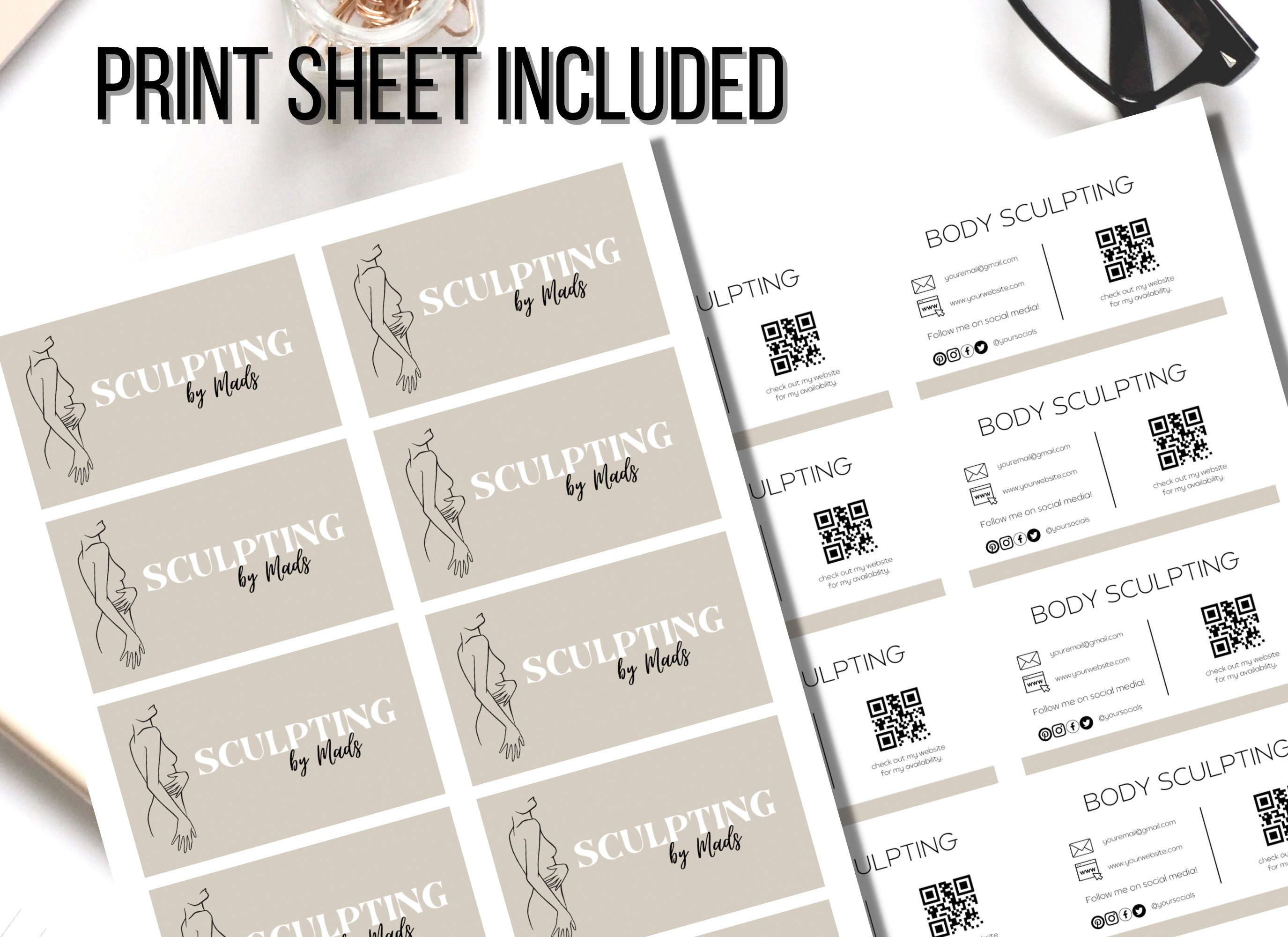 Body Sculpting Business Card QR Code Business Card Editable Business ...