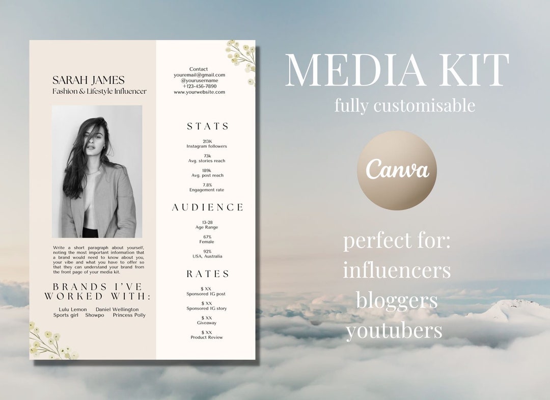 1 Page Instagram Media Kit Template | Instagram Influencer Rate Sheet ...