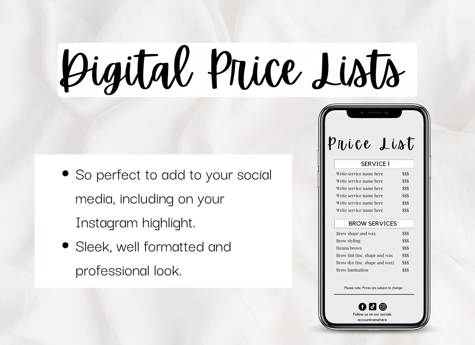 Price List Template Printable Scan to Pay Template Editable Price List ...