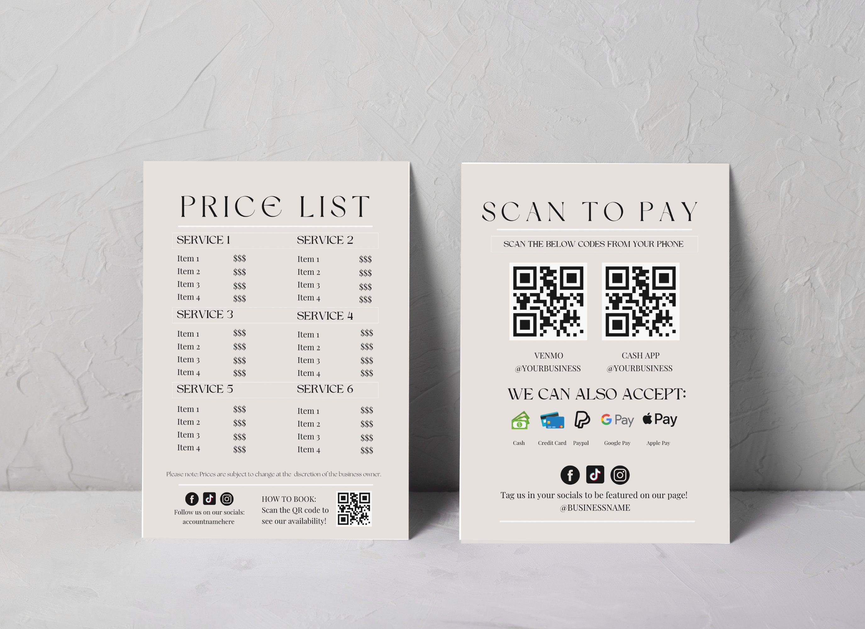 Price List Template Printable Scan to Pay Template Editable Price List ...