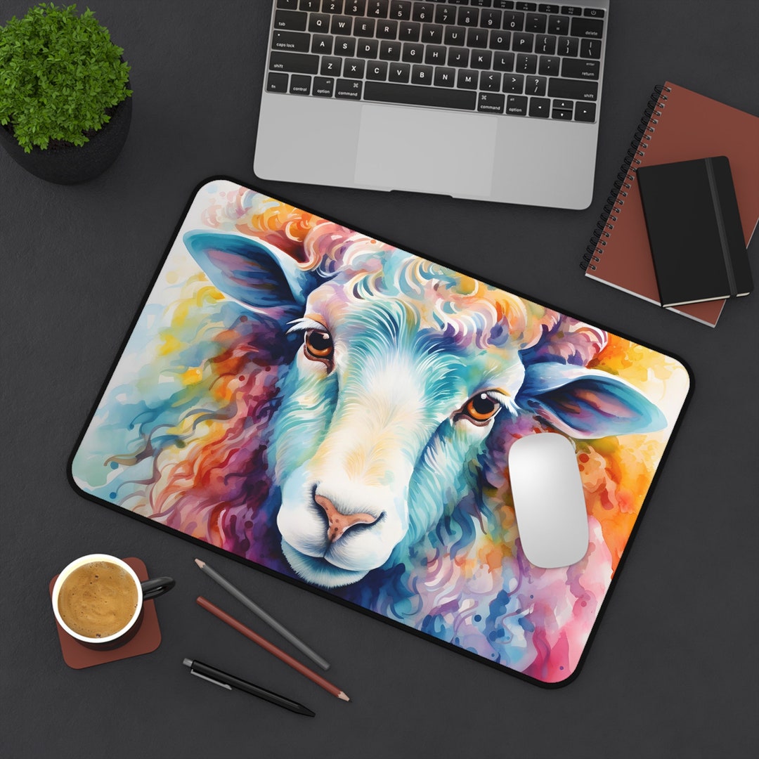 Cute Sheep Watercolor Design Computer Mouse Pad and Desk Mat for ...